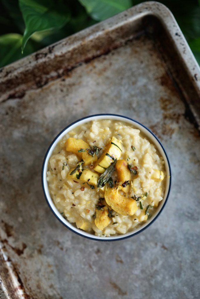 Vegan Roasted Delicata Squash Risotto with Fried Herbs | Living Healthy ...